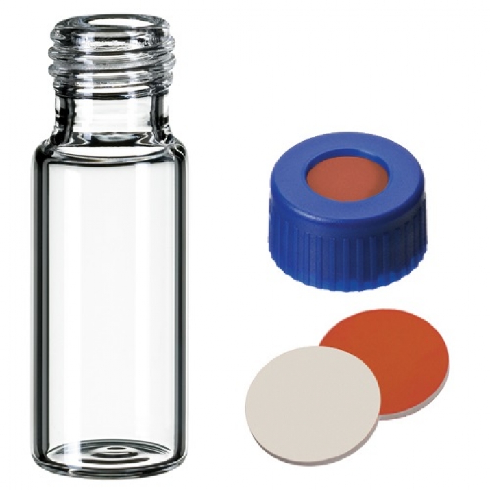 1.5mL clear screw vial with cap, red rubber/PTFE beige septa, 100/pack ...